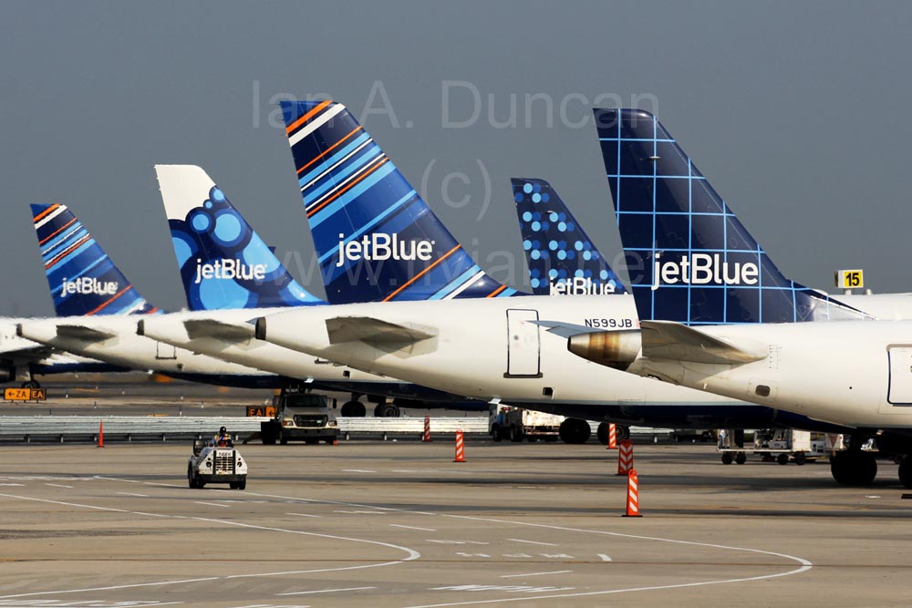 Five JetBlue tails at JFK